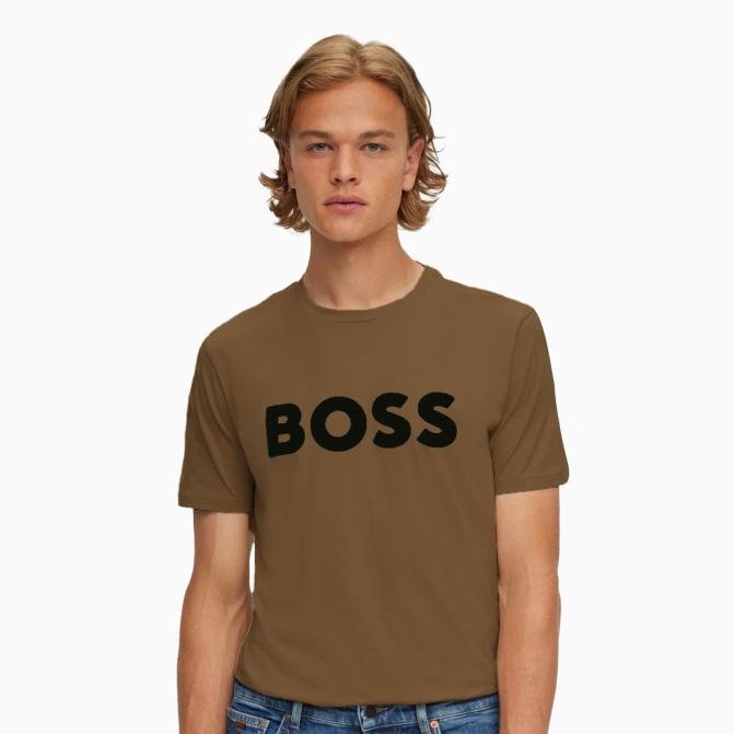 Hugo Boos Men's Cotton Jersey T-Shirt With Rubber Print Logo