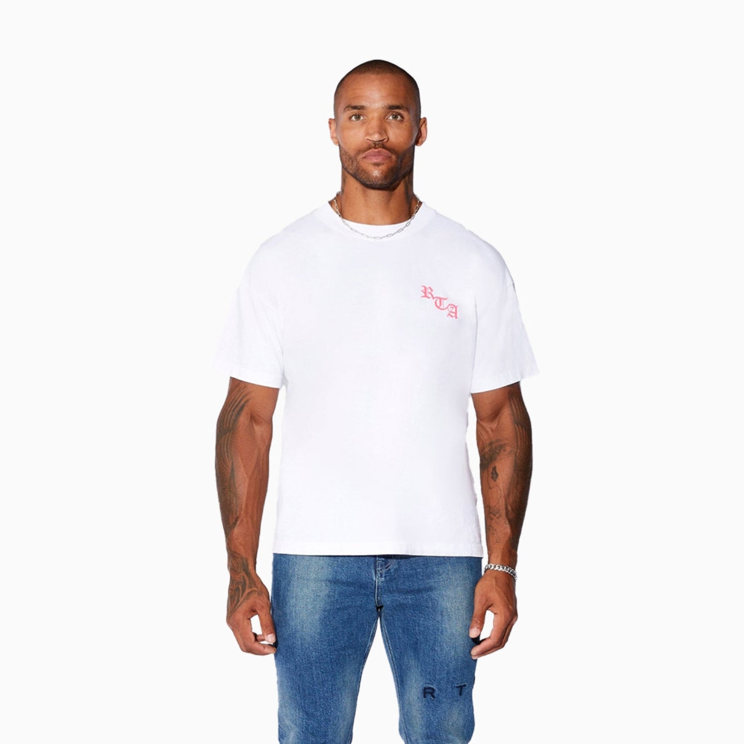 RTA Men's Ashes Pink In White T Shirt