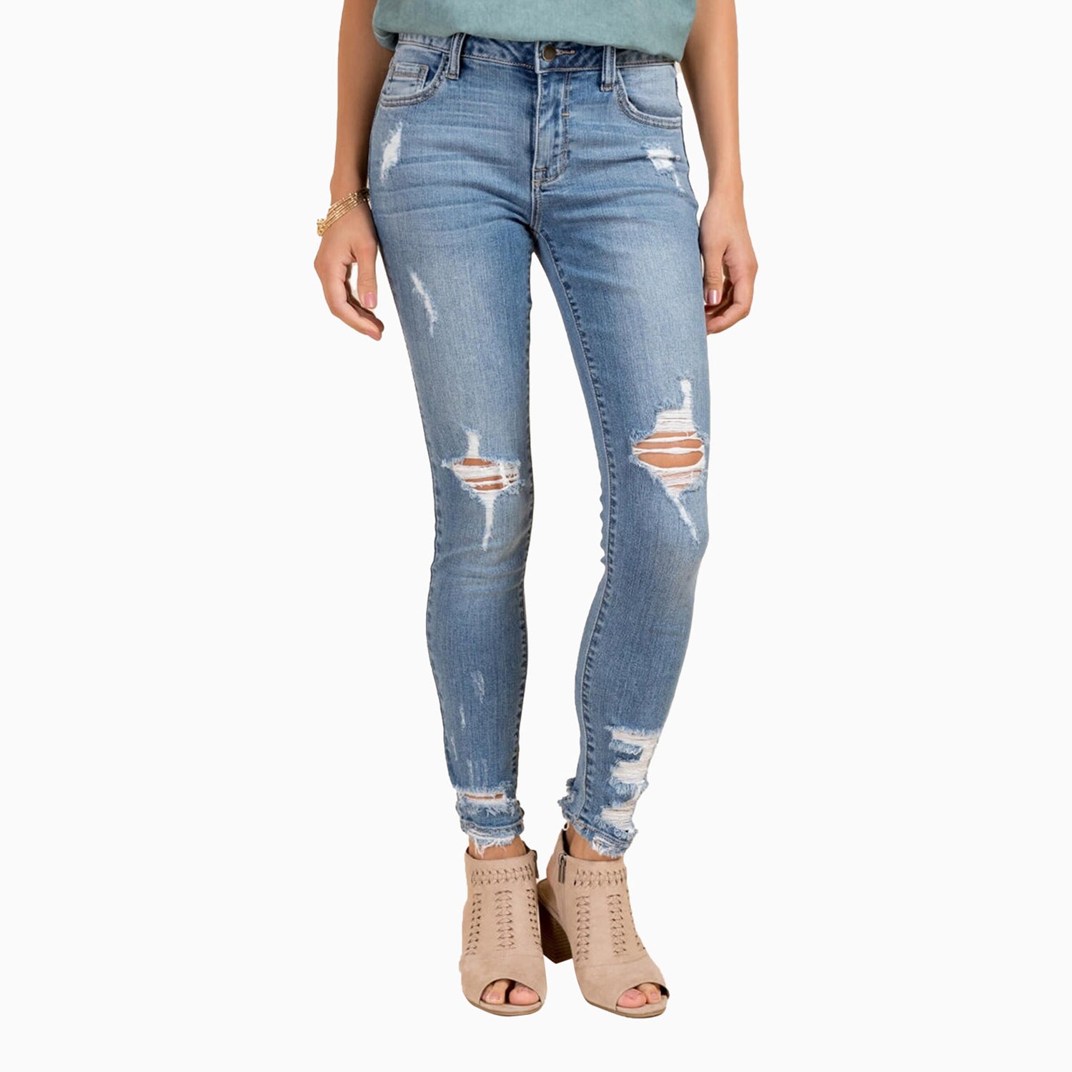 Cello Jeans Women's Mid Rise Destroy Crop Skinny Pant