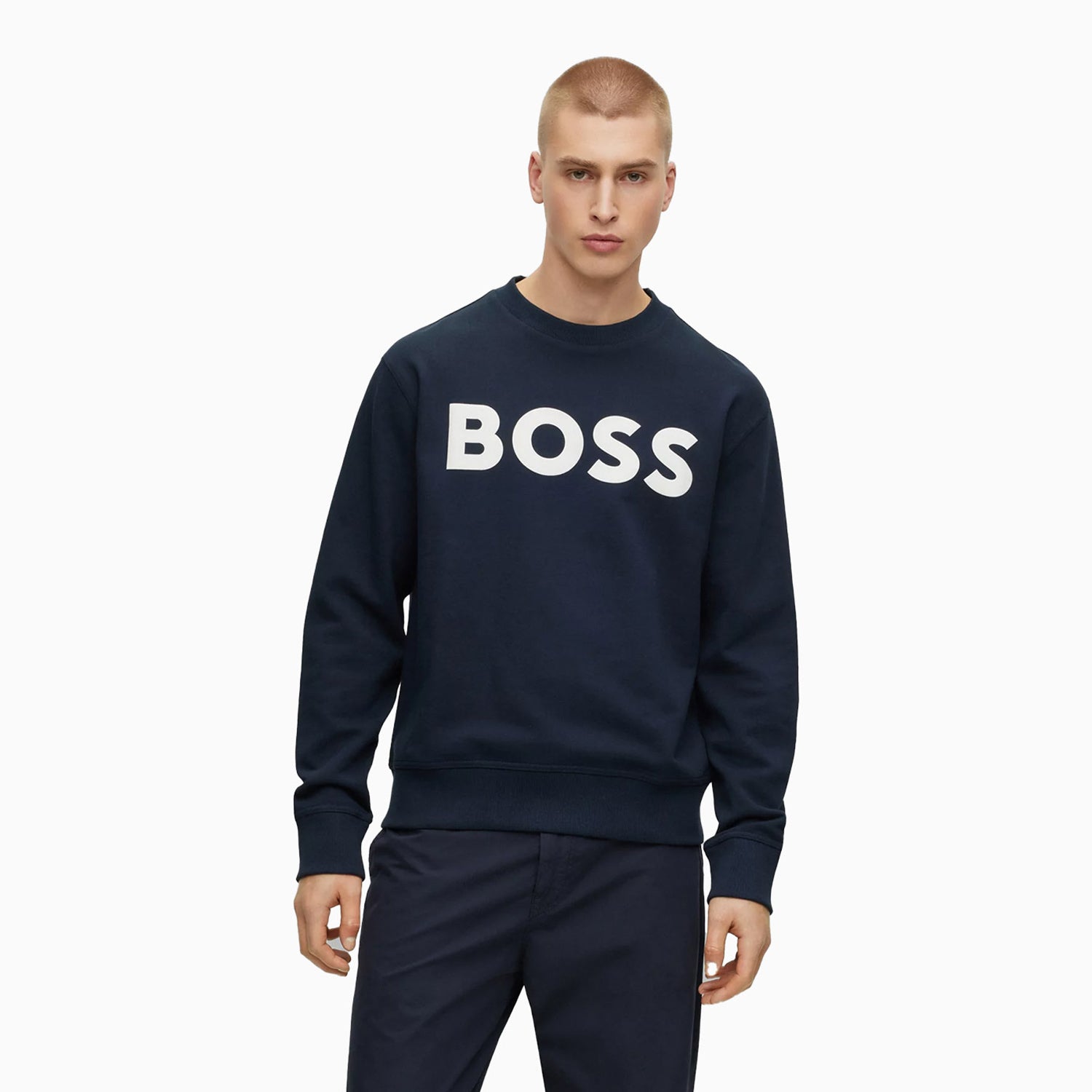 Hugo Boss Men's Relaxed-Fit Cotton-Terry Sweatshit With Rubber Print Logo