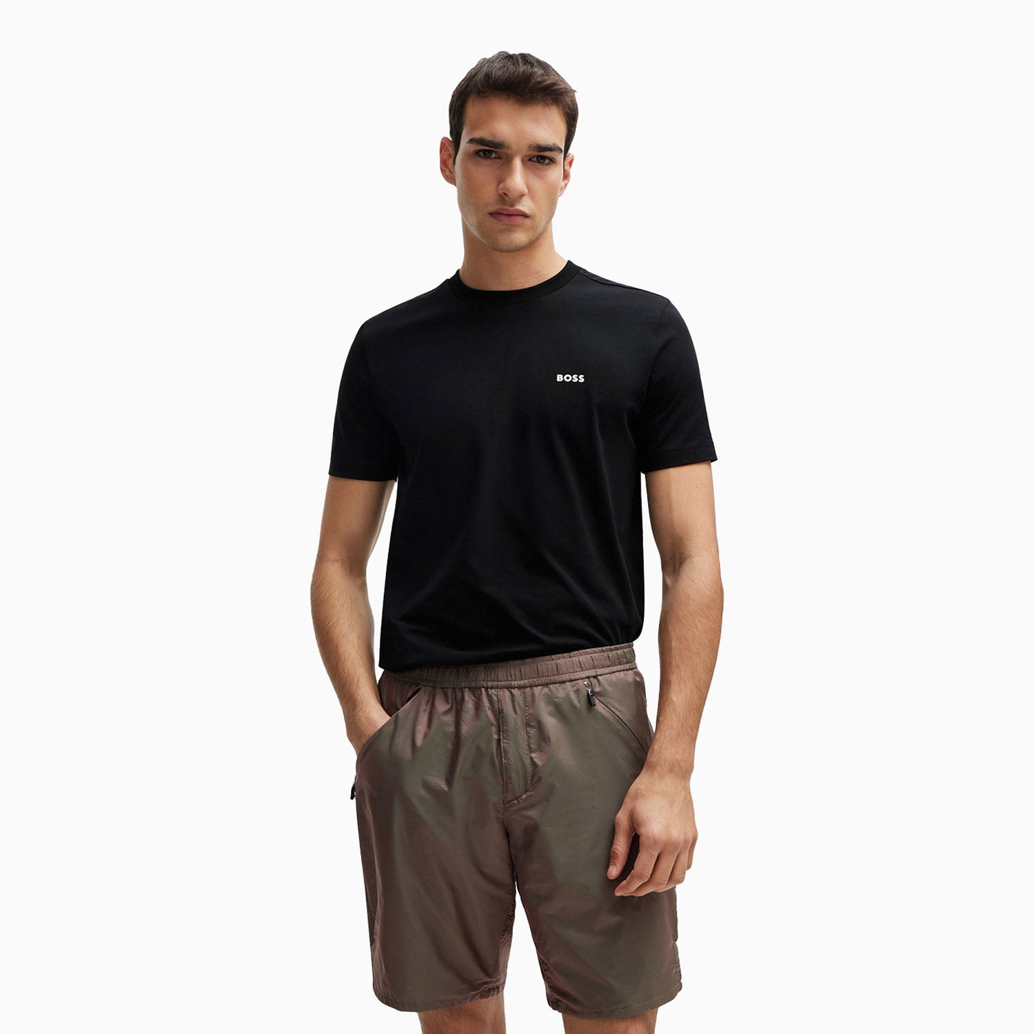 Hugo Boss Men's Stretch Cotton Regular Fit T-Shirt With Contrast Logo