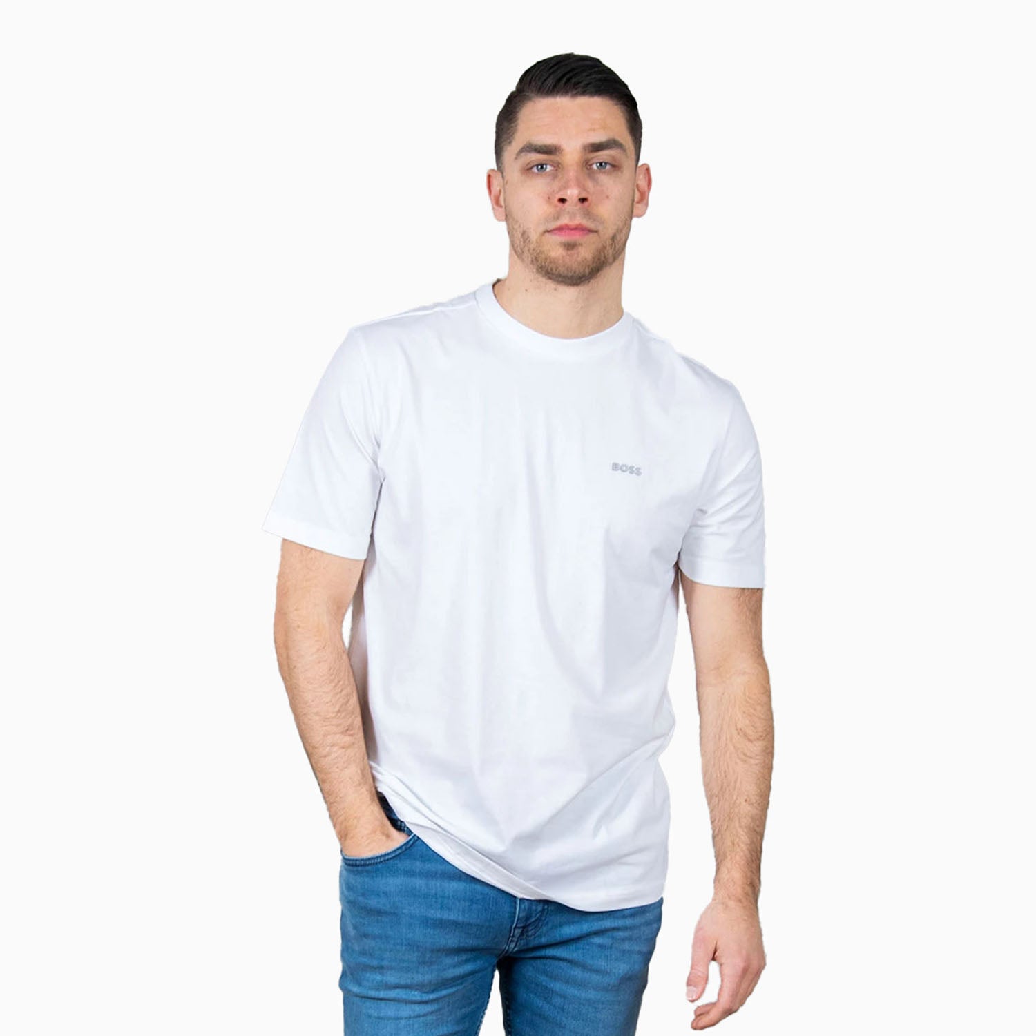 Hugo Boss Men's Stretch Cotton Regular Fit T-Shirt With Contrast Logo
