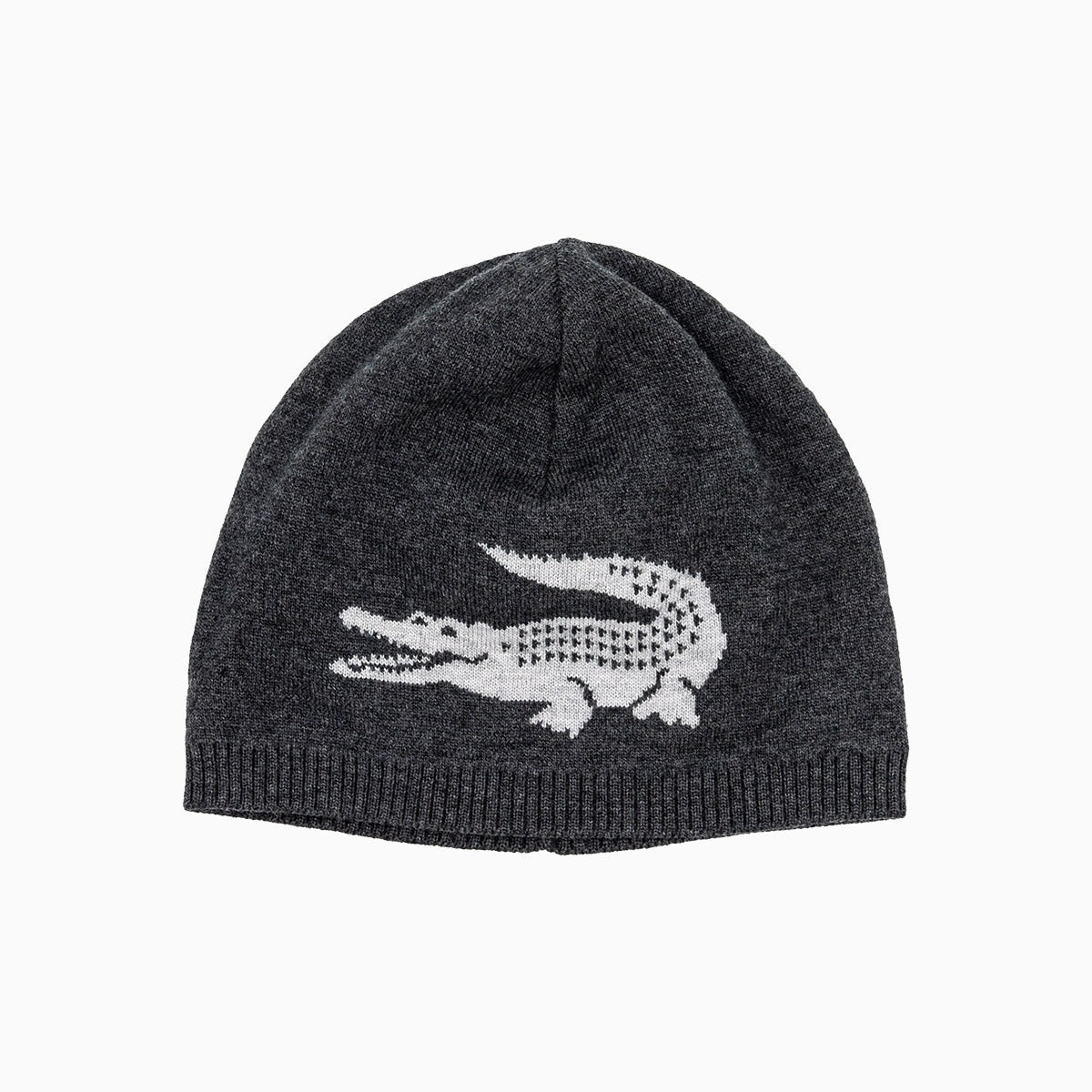 Lacoste Jacquard Crocodile Wool Reversible Beanie Hat