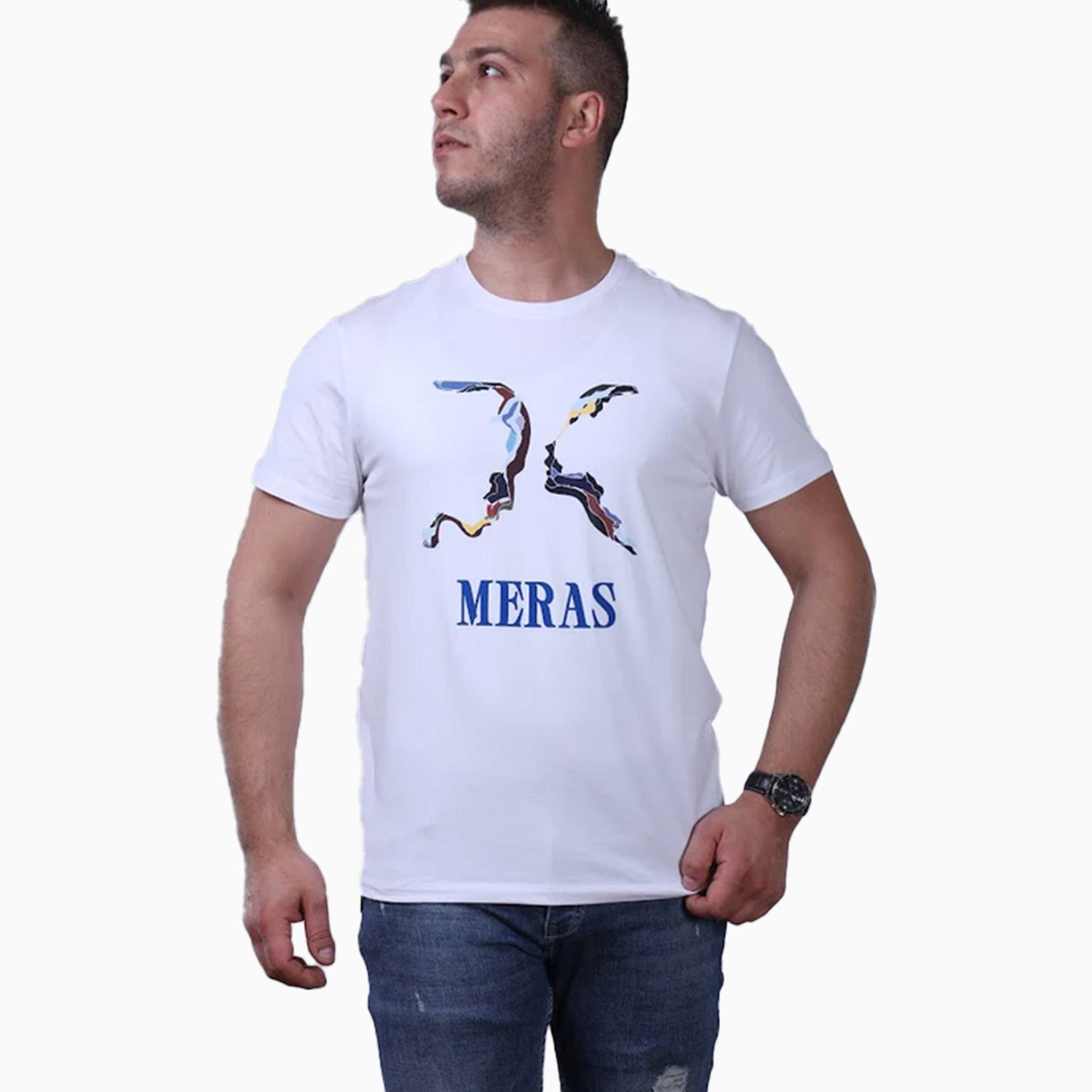 Meras Men's Monkey Crew Neck Short Sleeve T Shirt