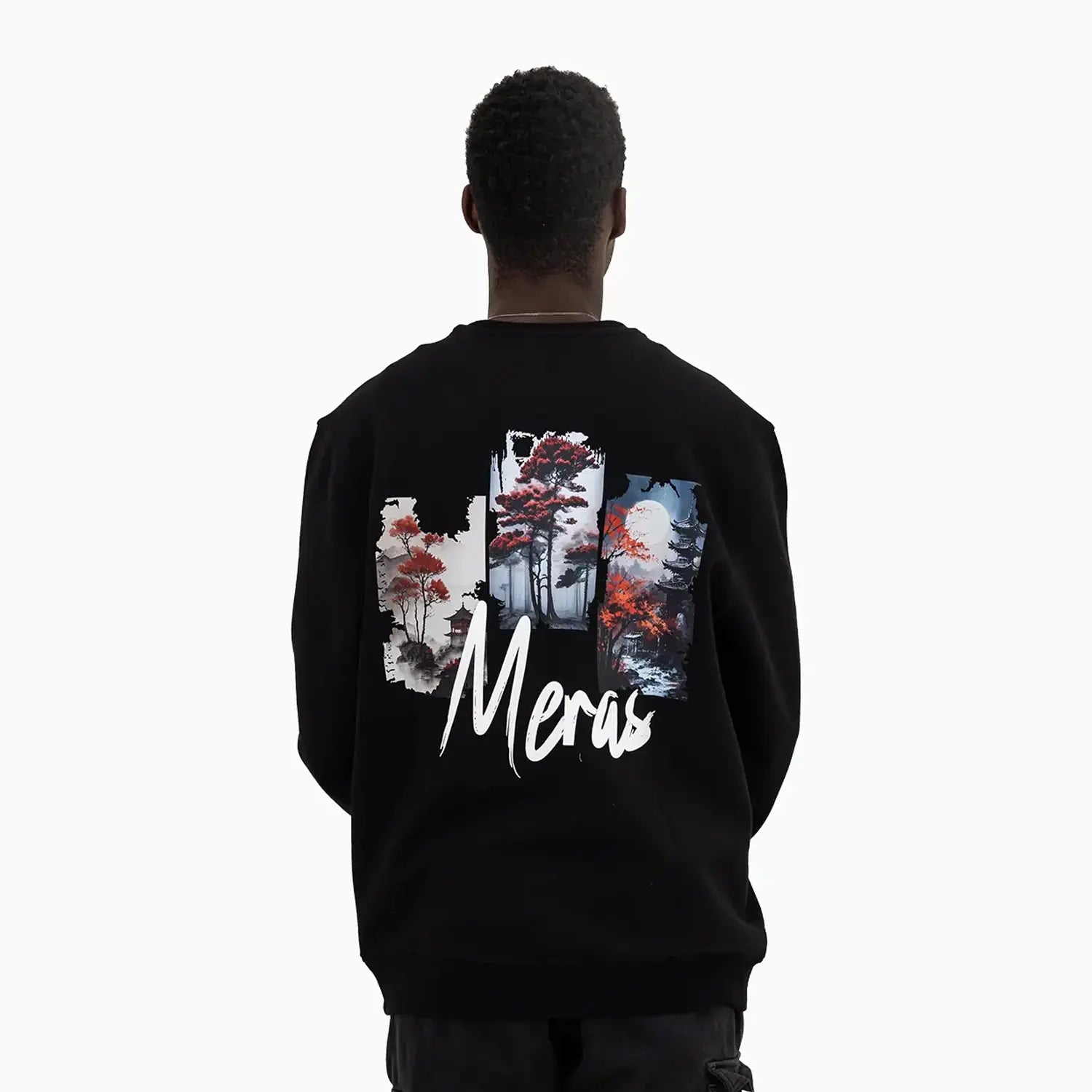 Meras Men's Tree Graphic Crew Neck Sweatshirt