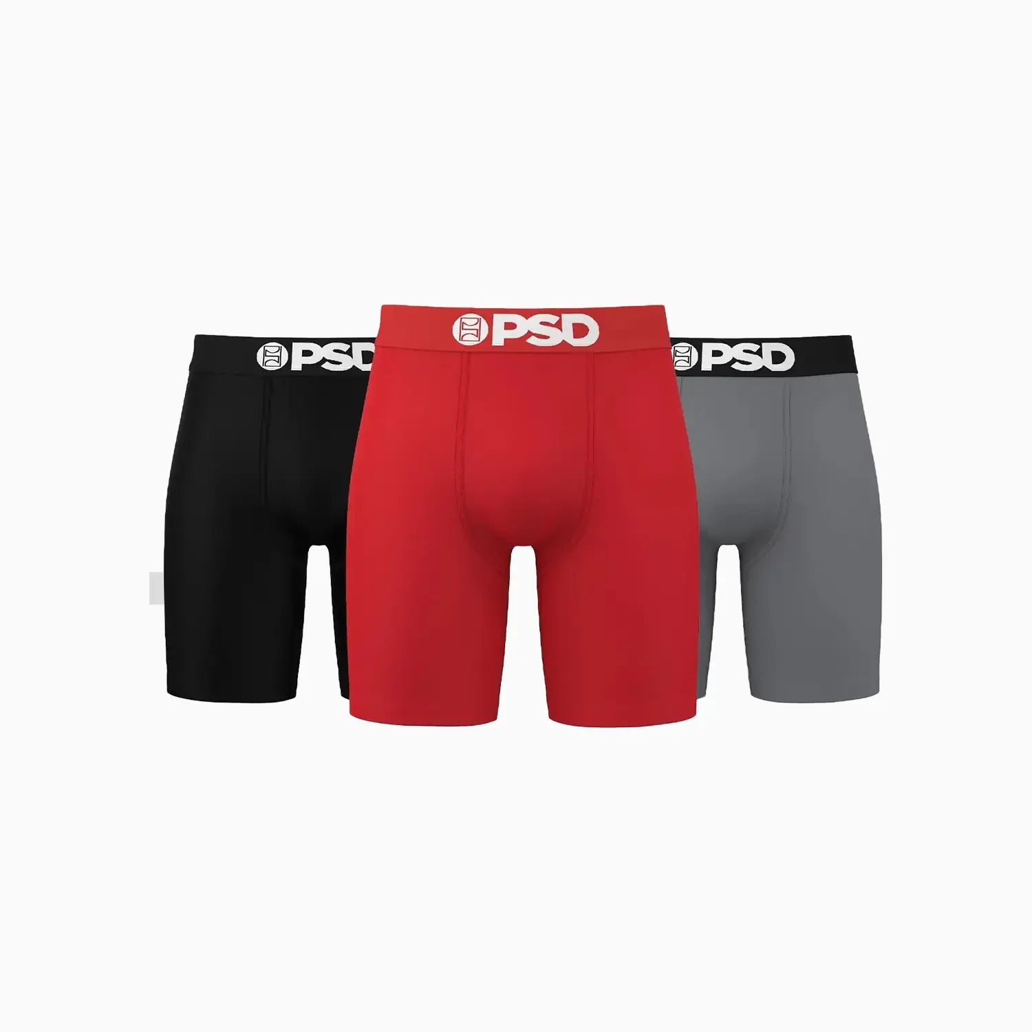 PSD Underwear Men's Solids 3 Pack - Red/Grey/Black Boxer