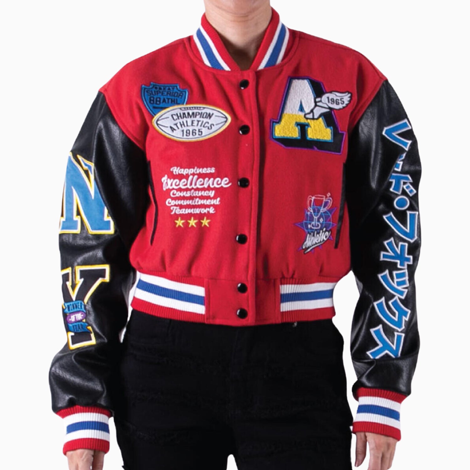 Red Fox Women's Wool Crop Varsity Jacket With Patch